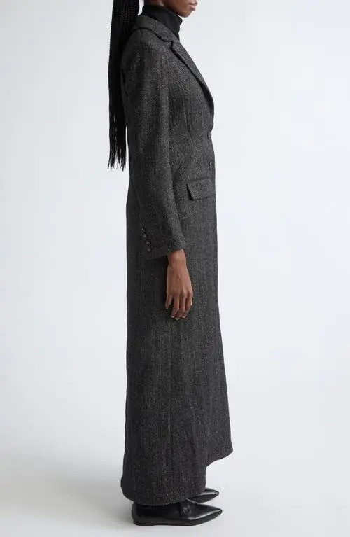 MERUERT TOLEGEN Herringbone Linen & Wool Blend Tailored Overcoat