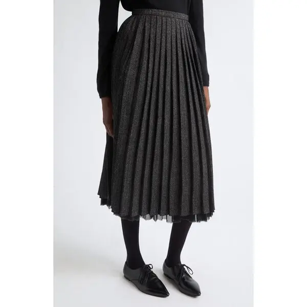 MERUERT TOLEGEN Pleated Herringbone Linen & Wool Blend Midi Skirt - Wool-100