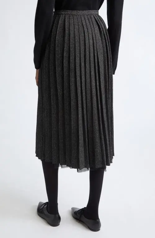 MERUERT TOLEGEN Pleated Herringbone Linen & Wool Blend Midi Skirt