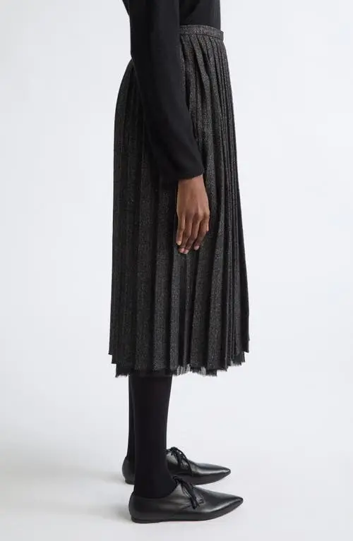 MERUERT TOLEGEN Pleated Herringbone Linen & Wool Blend Midi Skirt