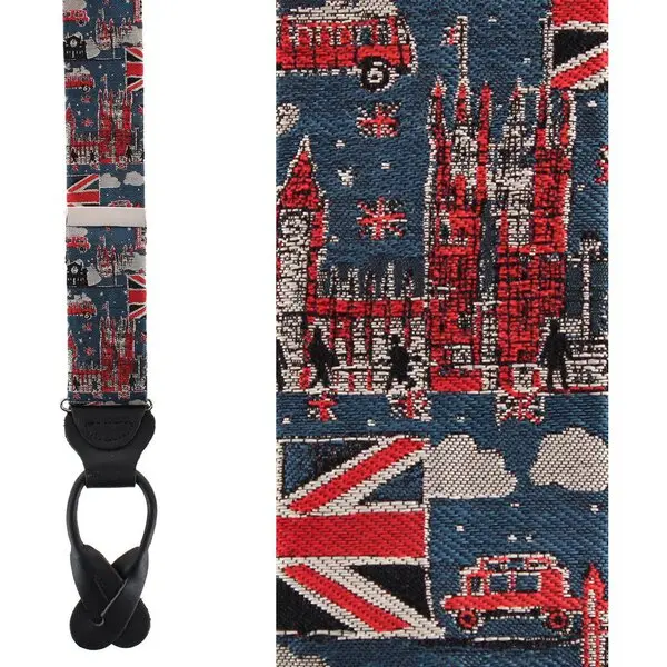 Trafalgar Kensinton Classic Silk Novelty Button End Suspenders - Navy Blue