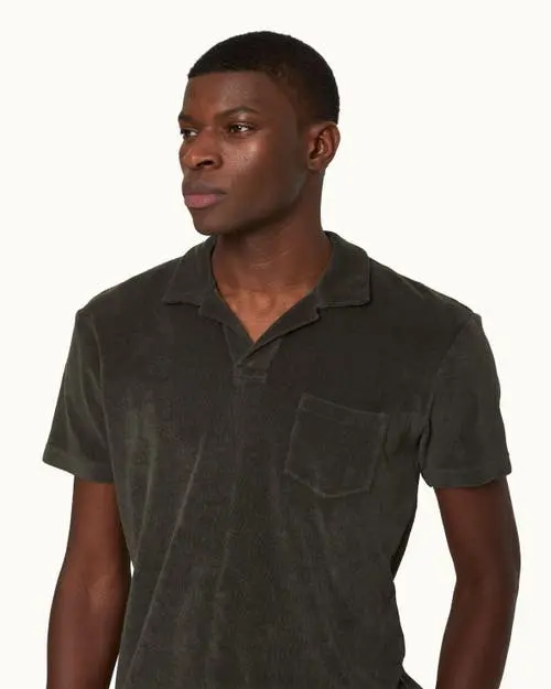 Orlebar Brown Terry Towelling Tailored Fit Towelling Polo Shirt - Smoked Tea