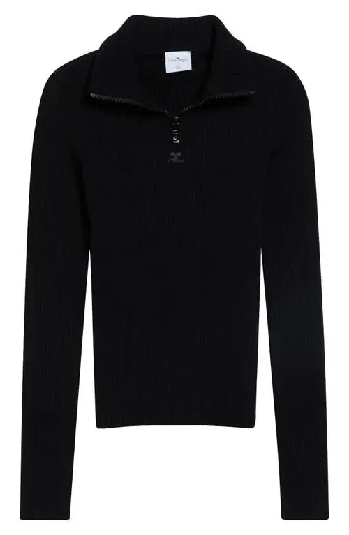 COURREGES Mock Neck Half Zip Sweater - Black