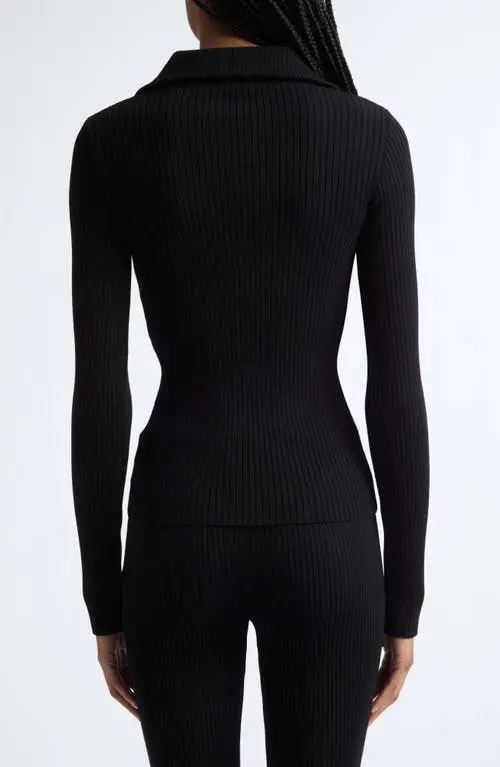 COURREGES Ribbed Mock Neck Half-zip Sweater - Black