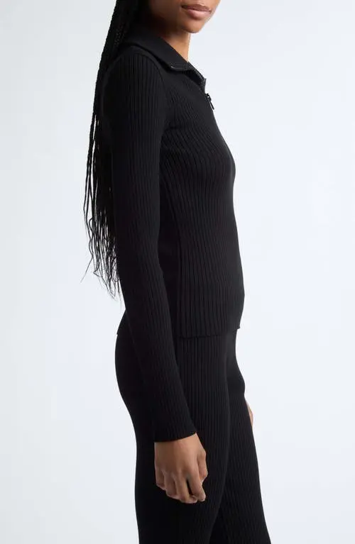 COURREGES Ribbed Mock Neck Half-zip Sweater - Black