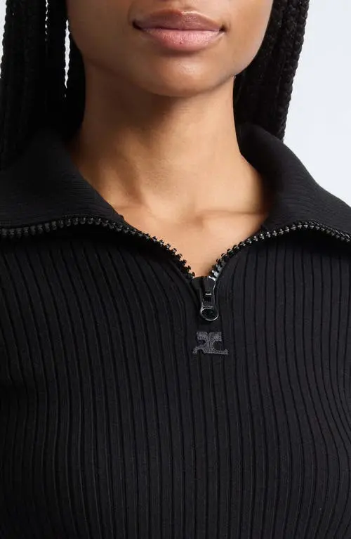 COURREGES Ribbed Mock Neck Half-zip Sweater - Black