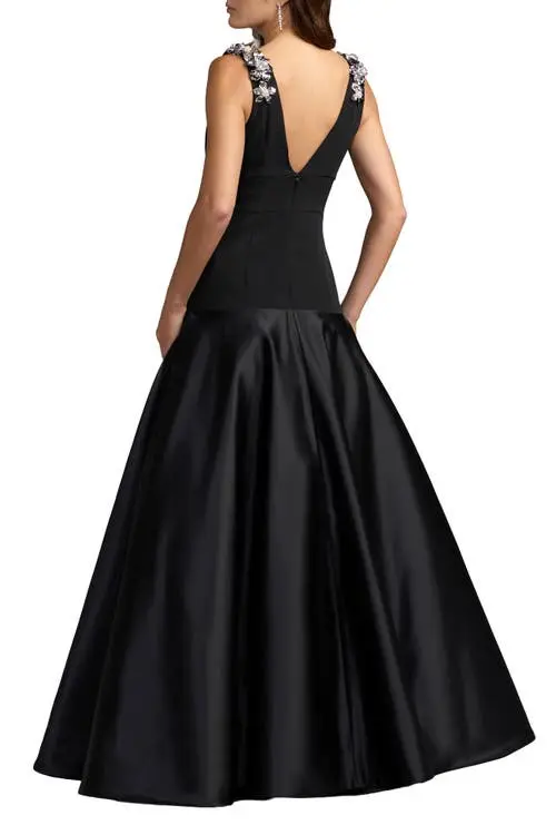 Mac Duggal Crepe And Satin Plunging V-neck Ballgown