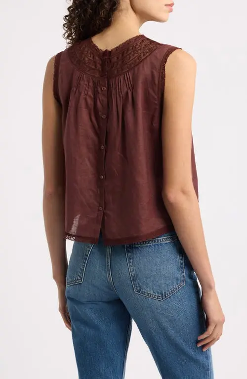 DÔEN Sleeveless Ramie Top With Lace Trim - Dahlia