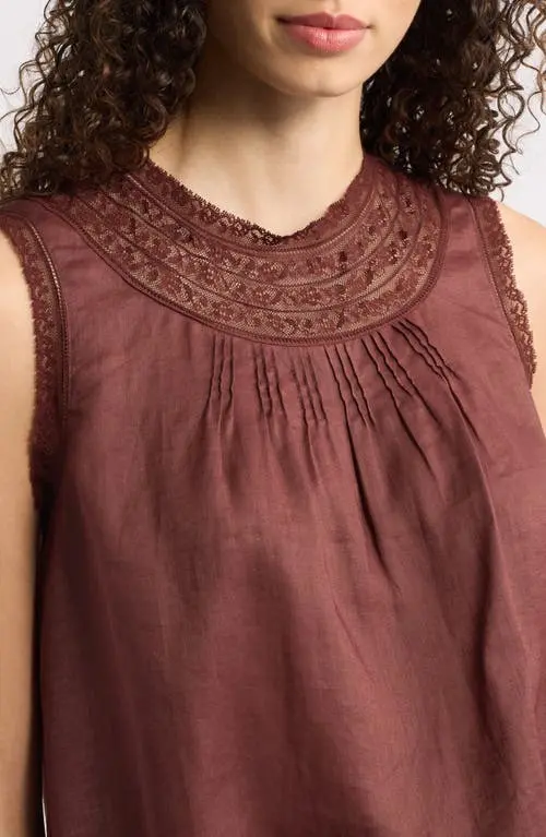 DÔEN Sleeveless Ramie Top With Lace Trim - Dahlia