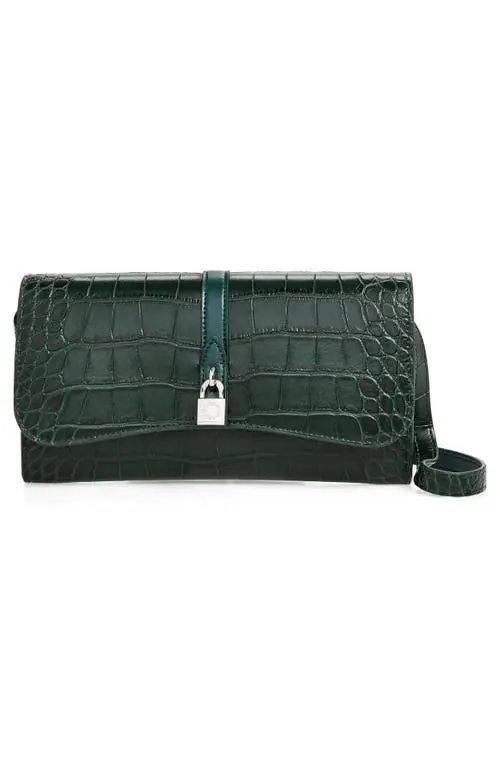 Stella McCartney Ryder Croc Embossed Faux Leather Wallet - Forest Green