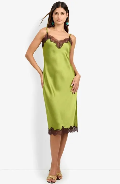 Trina Turk Caramia Lace Trim Slip Dress - Dark Fennel