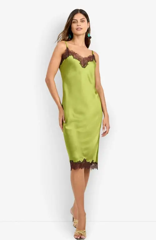 Trina Turk Caramia Lace Trim Slip Dress - Dark Fennel