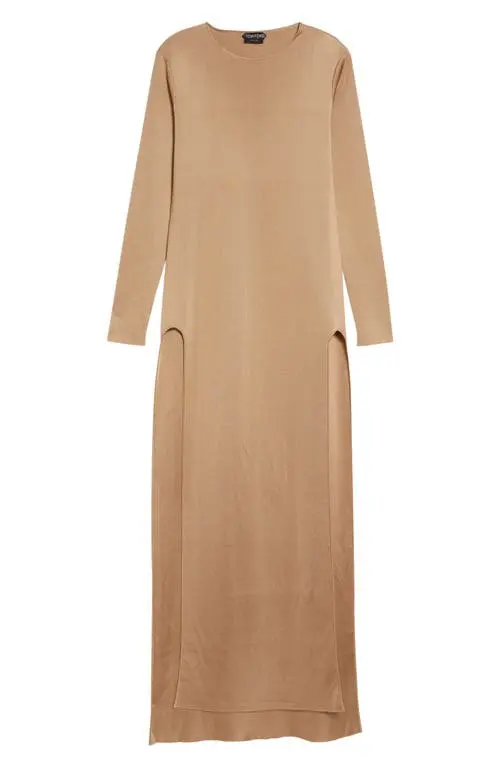 TOM FORD Liquid Long Sleeve Dress With High-low Hem And Side Slits - Hazelnut