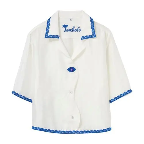 TOMBOLO Evil Eye' Relaxed Crop Cabana Top - White