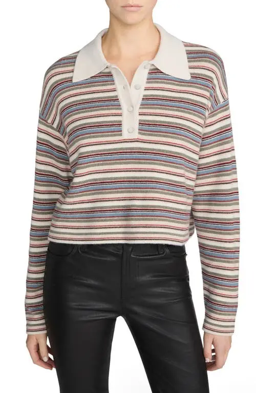 FRAME The Quad Stripe Polo Sweater - Sky Blue Multi Stripe