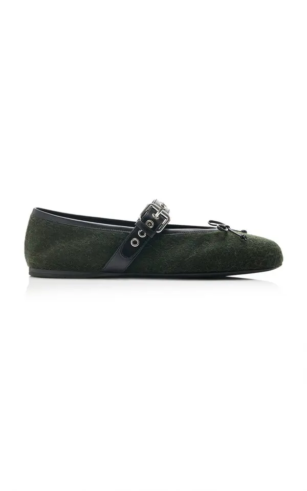Miu Miu Buckled Flannel Ballerina Flats