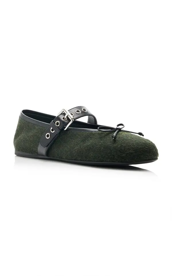 Miu Miu Buckled Flannel Ballerina Flats