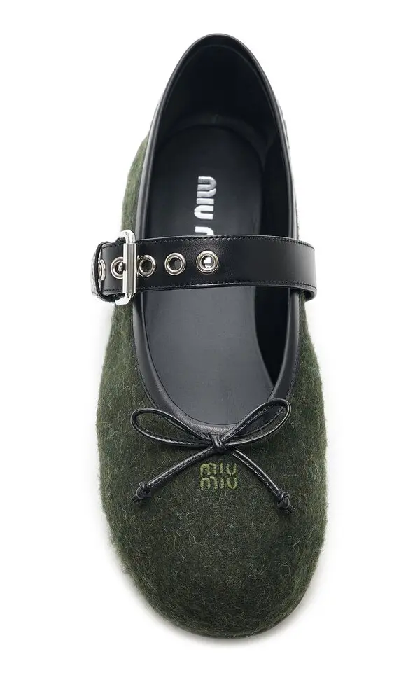 Miu Miu Buckled Flannel Ballerina Flats