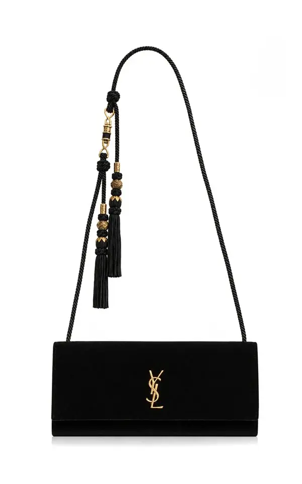 Saint Laurent Kate Velvet Clutch - Black