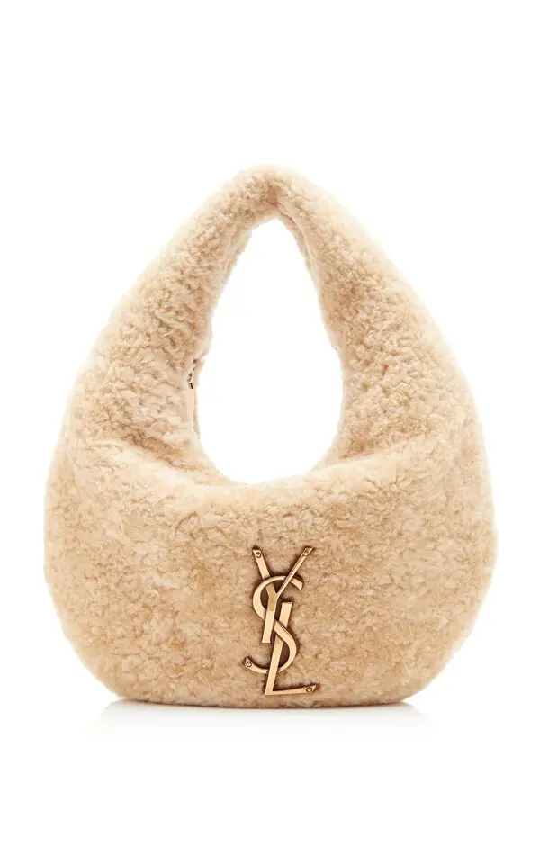 Saint Laurent Icarino Shearling Hobo Bag - Neutral