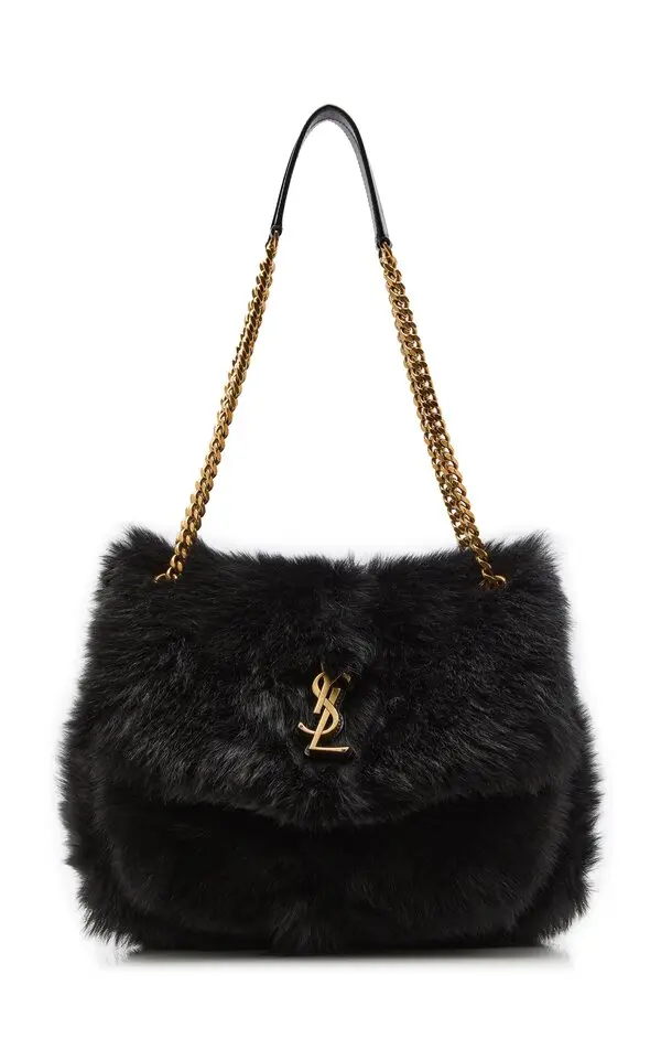 Saint Laurent Medium Niki Chain Shearling Bag - Black