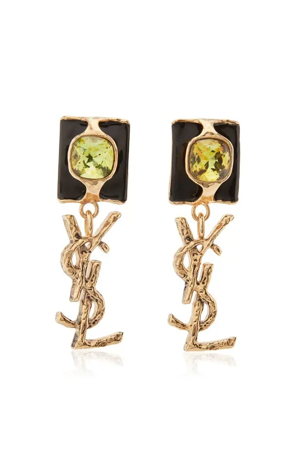 Saint Laurent Enamel And Metal Logo Earrings