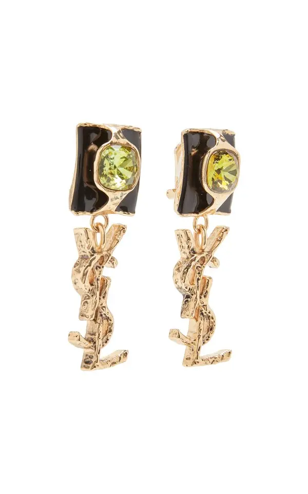 Saint Laurent Enamel And Metal Logo Earrings