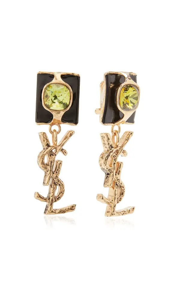 Saint Laurent Enamel And Metal Logo Earrings