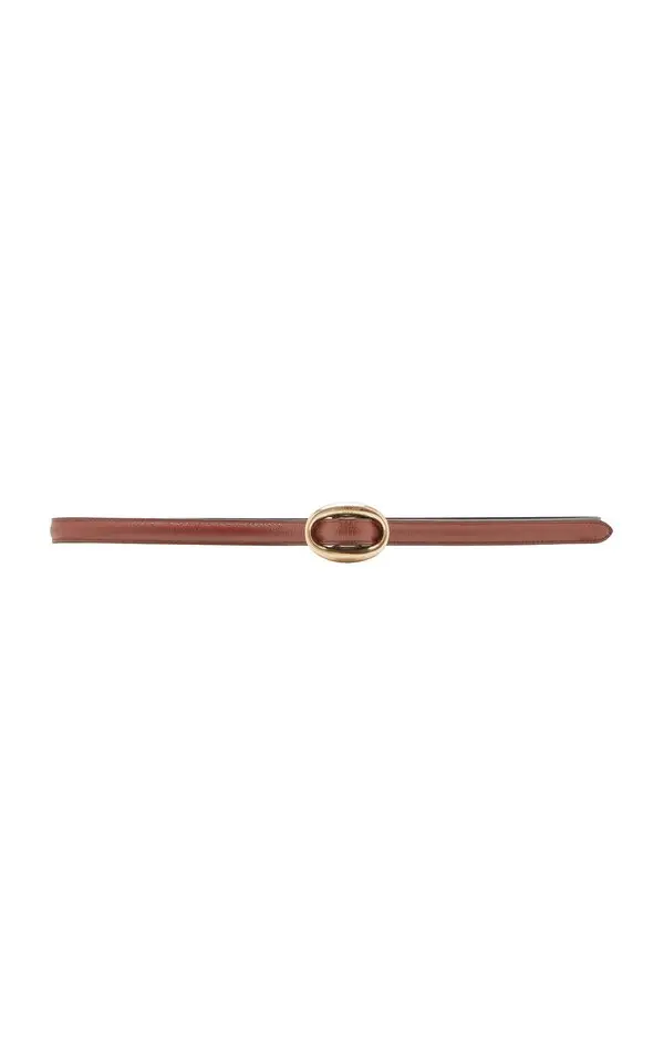 Saint Laurent Thin Reversible Leather Belt With Oval Buckle - Brown