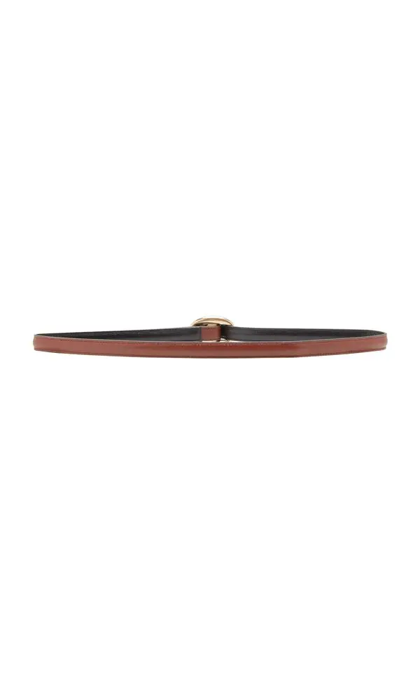 Saint Laurent Thin Reversible Leather Belt With Oval Buckle - Brown