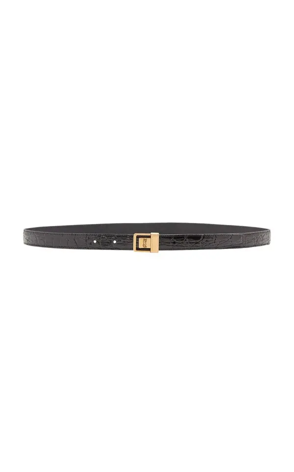 Saint Laurent Thin Buckle Embossed Leather Belt
