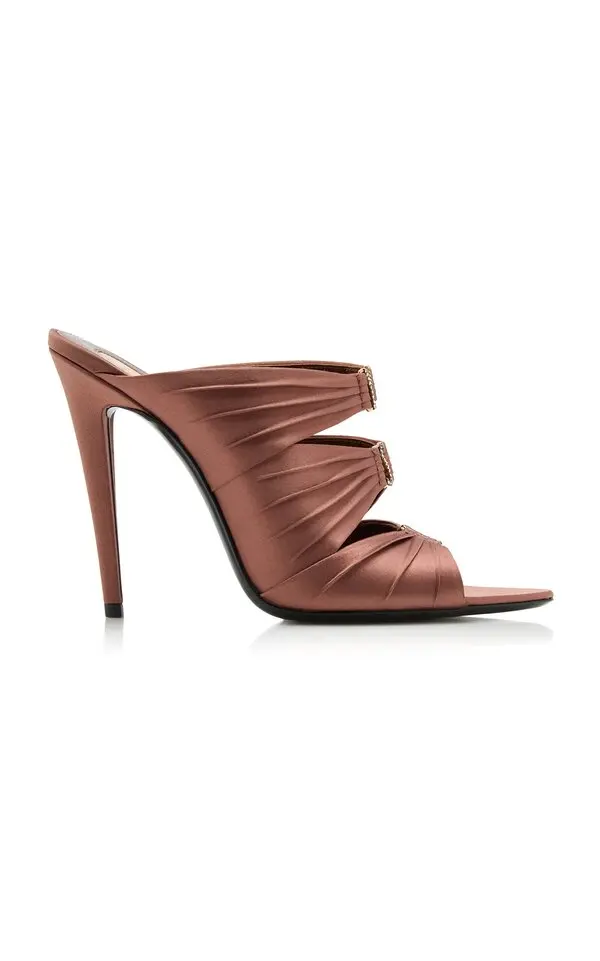 Saint Laurent Emilie Crepe Satin Mules - Brown
