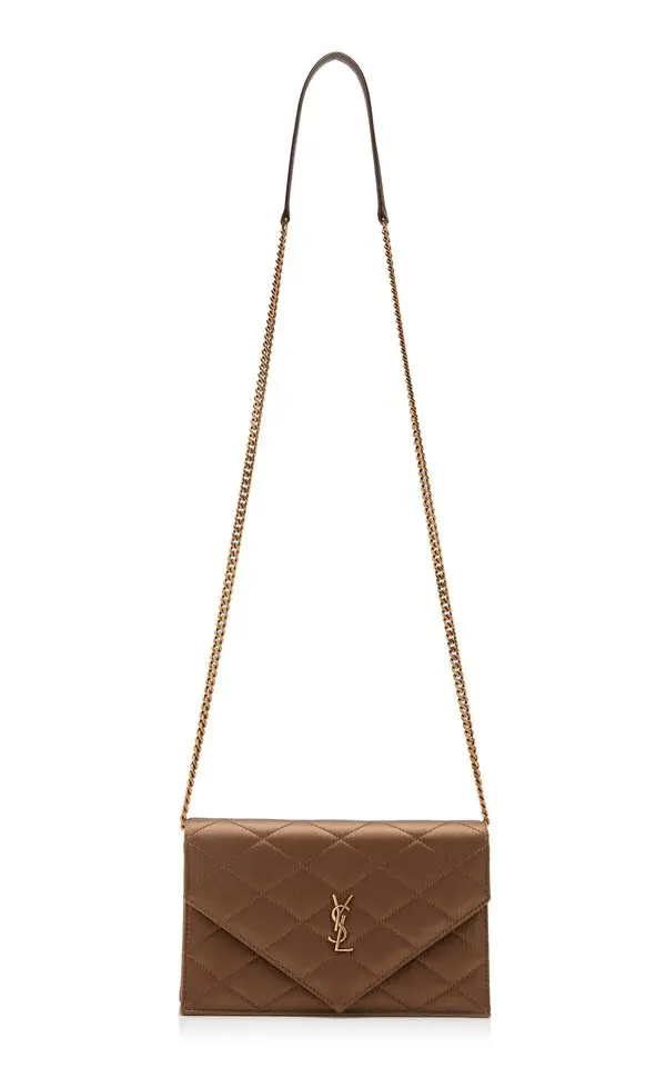 Saint Laurent Chain Satin Matelasse Wallet - Brown
