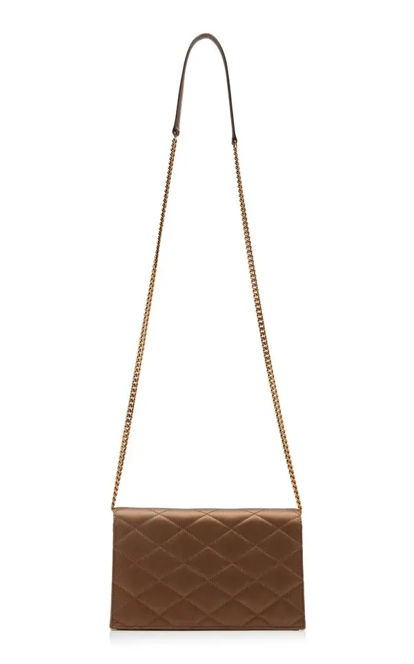 Saint Laurent Chain Satin Matelasse Wallet - Brown