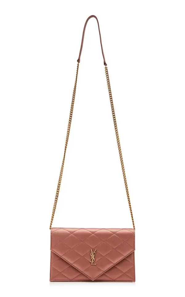 Saint Laurent Chain Satin Matelasse Wallet - Pink