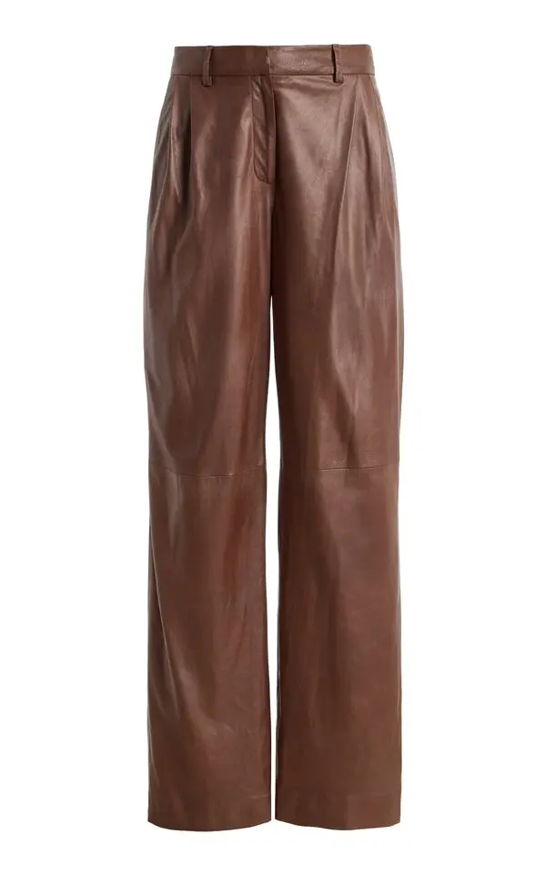 TWP Ivy Pleated Leather Trousers - Brown