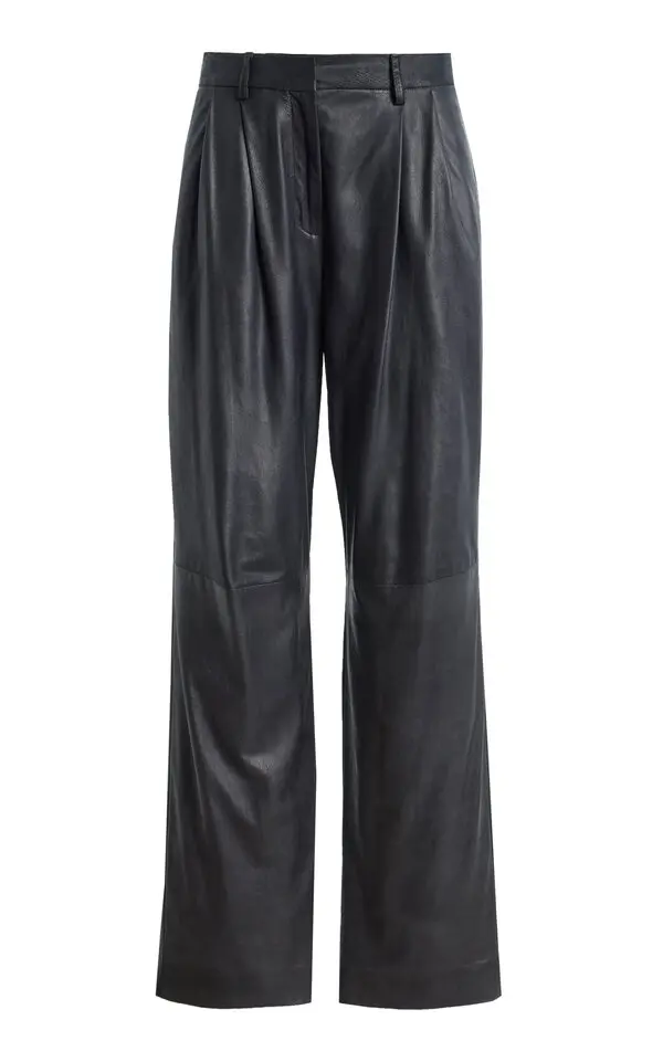 TWP Ivy Pleated Leather Trousers - Navy
