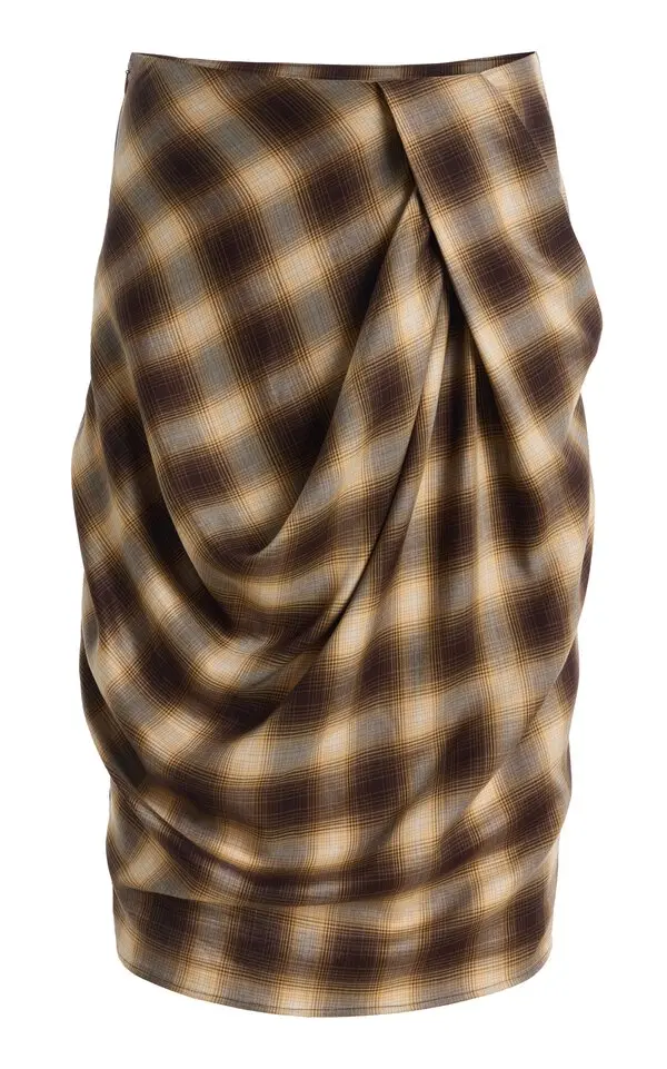Co Draped Tencel Plaid Skirt - Brown