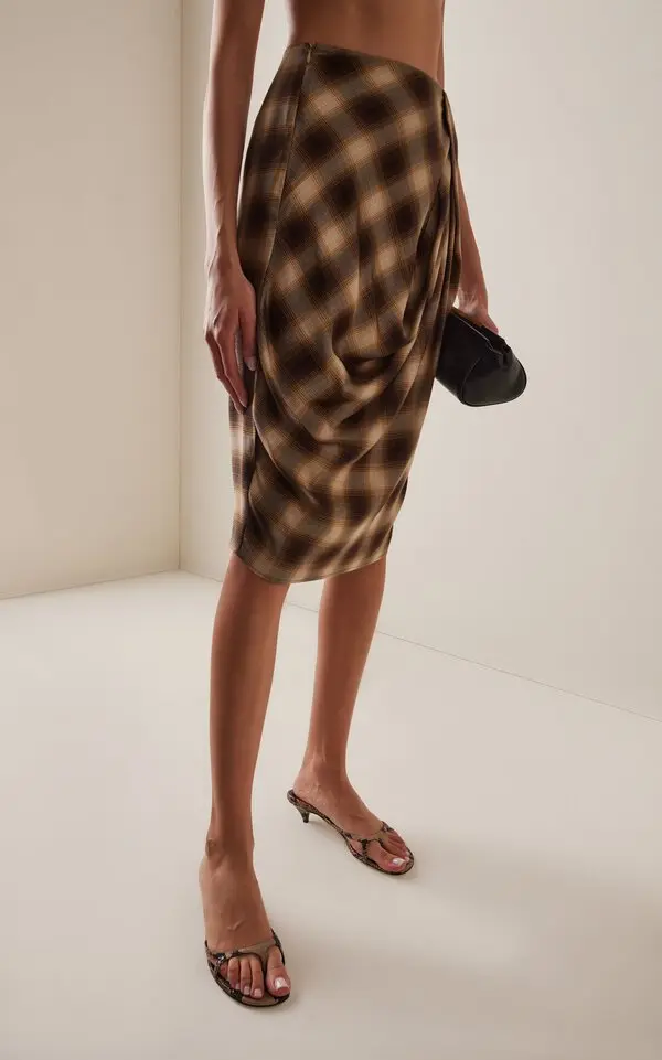 Co Draped Tencel Plaid Skirt