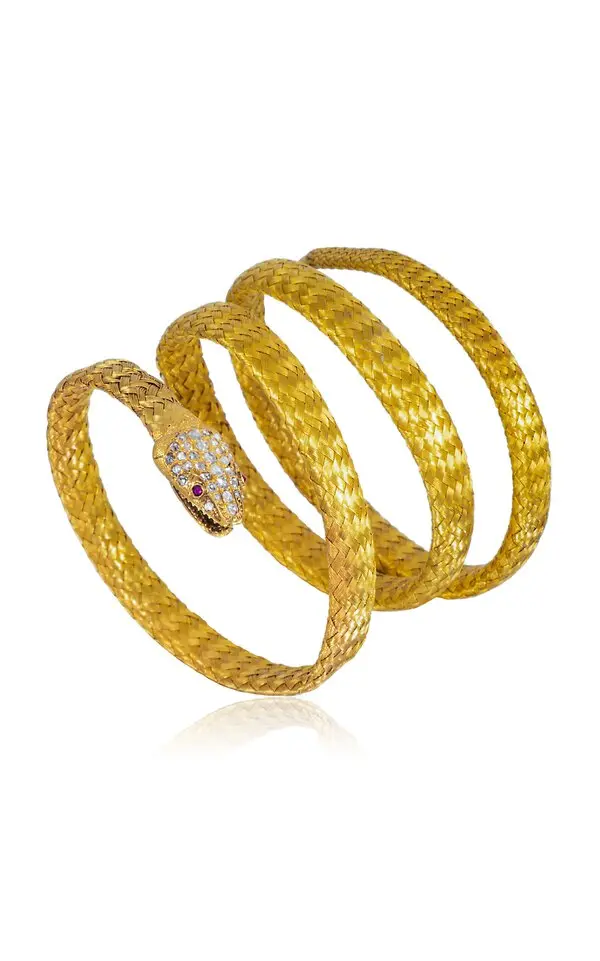 STEPHEN RUSSELL Antique 18k Gold, Diamond Snake Bracelet - Yellow
