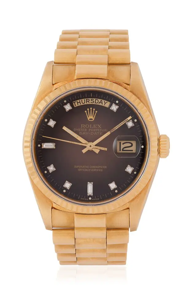STEPHANIE WINDSOR Rolex Day-date "brown Vignette" Diamond Watch - Gold