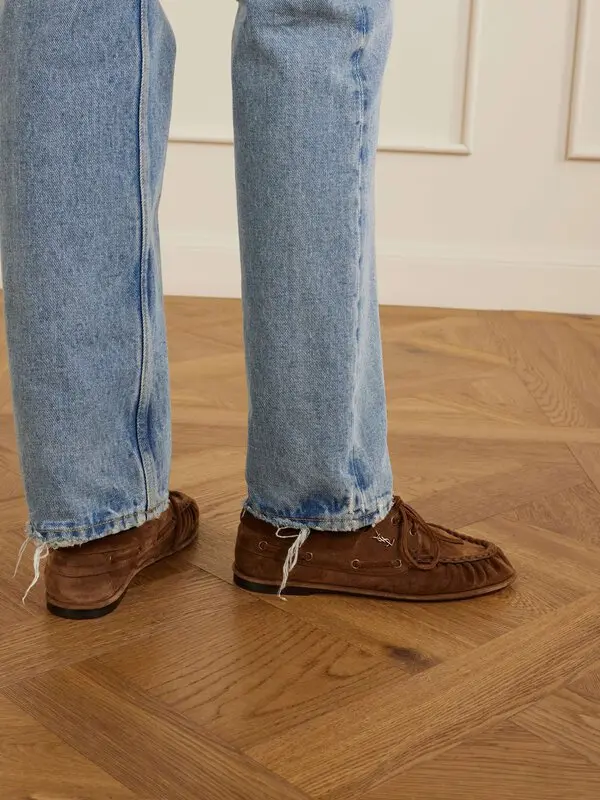 Saint Laurent Le Loafer Bateau Cassandre-embellished Suede Loafers