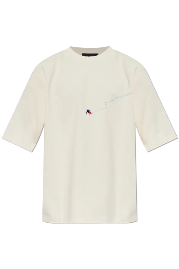 Dsquared2 Cotton T-shirt With Embroidered Logo - Cream