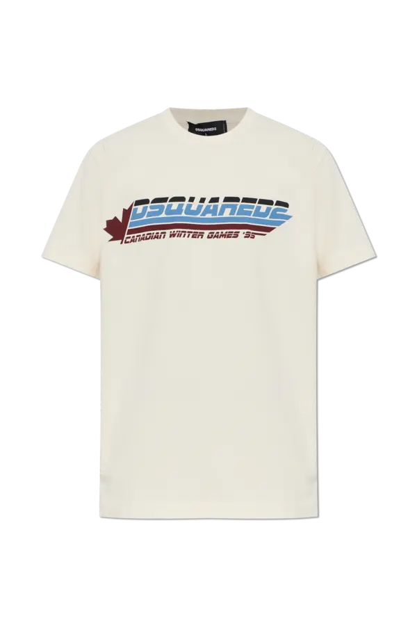 Dsquared2 Cotton T-shirt With Printed Logo - Cream