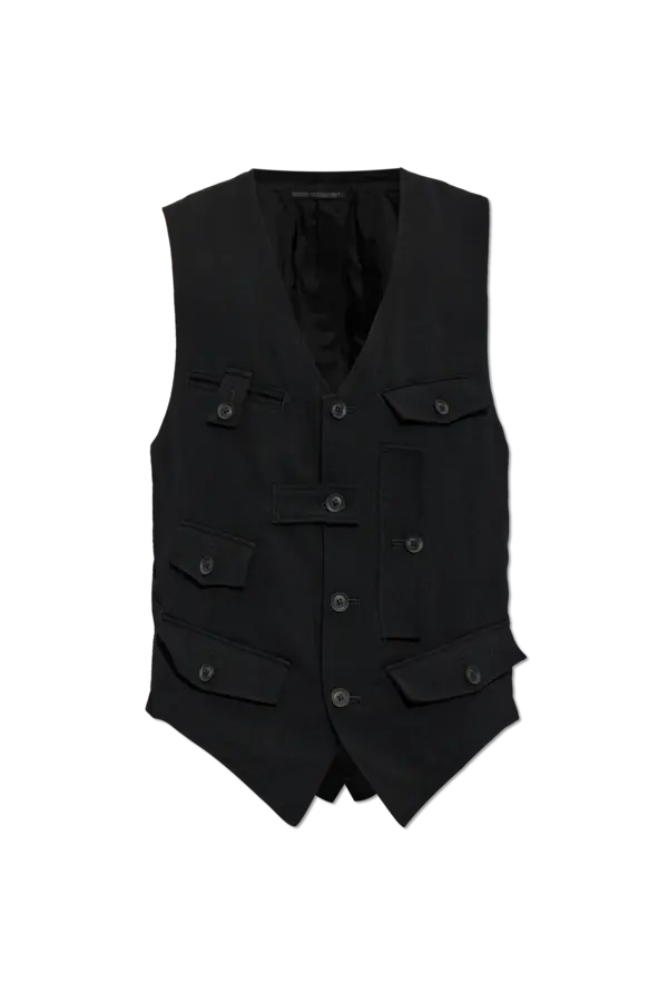 Yohji Yamamoto Wool Vest With Asymmetrical Flaps - Black