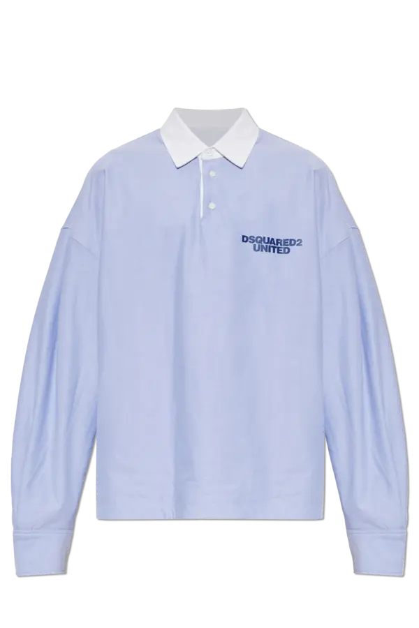 Dsquared2 Cotton Polo Shirt With Printed Logo - Blue