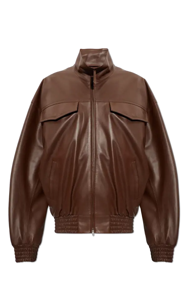 Balenciaga Leather Jacket With Stand-up Collar - Brown