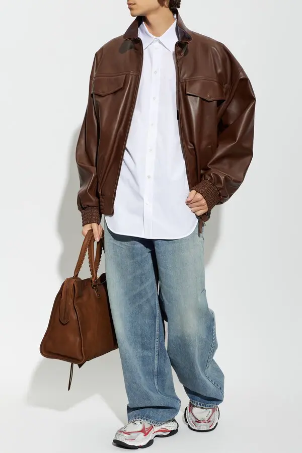 Balenciaga Leather Jacket With Stand-up Collar