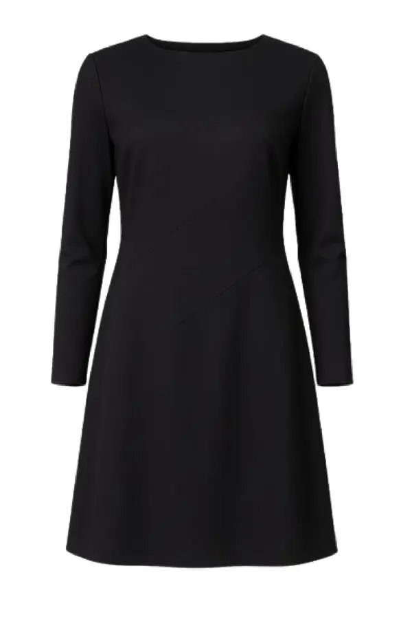 CONQUISTA Elegant Long Sleeve A-line Dress - Black