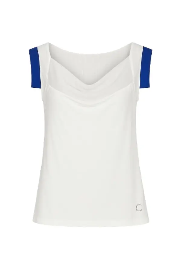 CONQUISTA Elegant Draped-neck Sleeveless Top With Contrast Shoulders